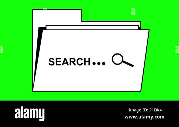 video animation drawing icon folder and magnifying glass with dots ...