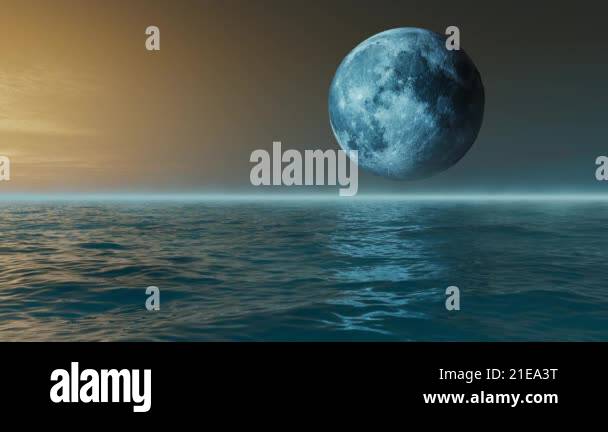 Landscape Huge moon on the background of the sea and sunset, beach ...