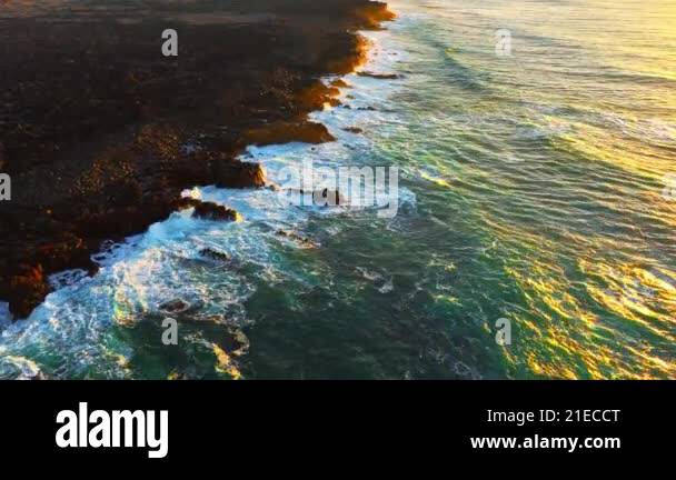 Coast of the Atlantic Ocean in windy weather, Large waves crashing on ...