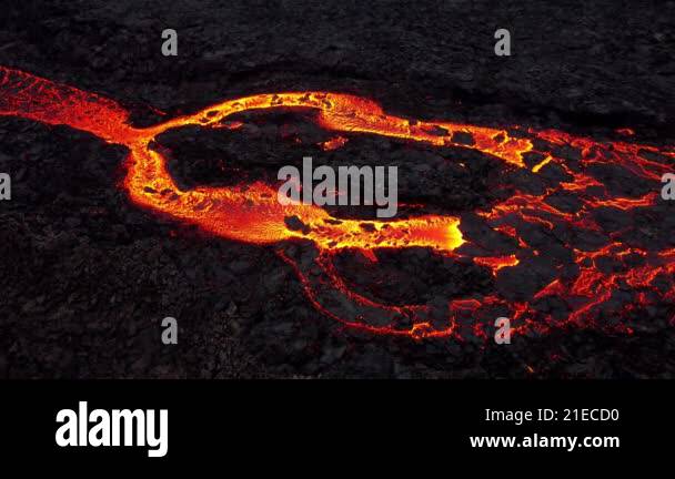 Volcano Eruption in Iceland, Flowing Red Hot Lava River, Incredible ...