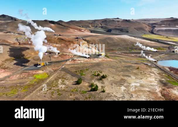 Modern Geothermal Energy Power Plant Working Located in a Picturesque ...