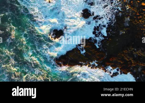 Coast of the Atlantic Ocean in windy weather, Large waves crashing on ...