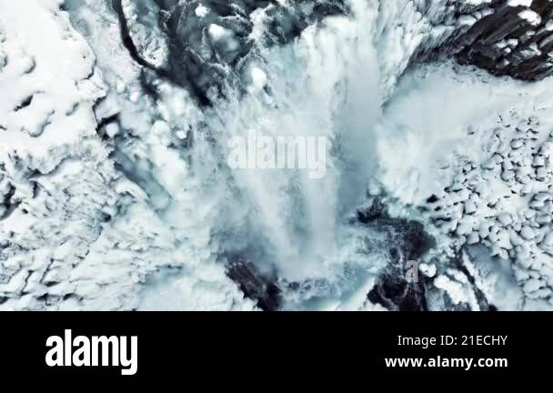 Godafoss, famous waterfall in Iceland, Frozen waterfall in winter, a ...