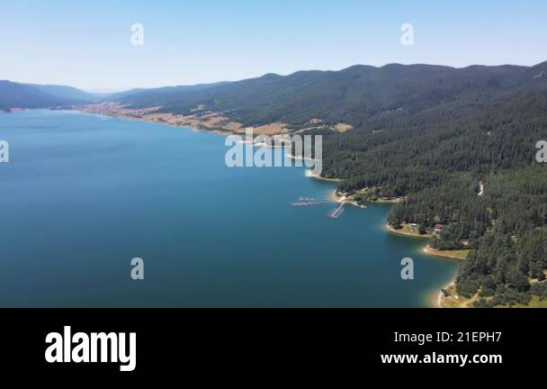 Aerial Summer view of Dospat Reservoir near town of Sarnitsa ...