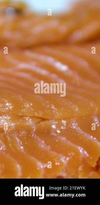 Sliced salted fresh salmon or smoked salmon fish fillet, stock video 4k ...
