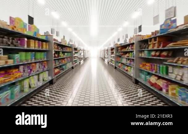 Supermarket aisle shopping. 4k 3d animation Stock Video Footage - Alamy