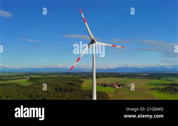 Aerial view of wind turbine in Bavaria, Ebersberg region, Germany ...