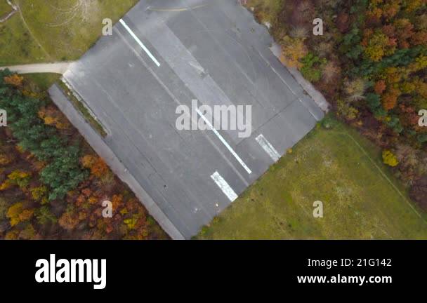 Aerial view of piece of runway at closed airport Flughafen Munchen-Riem ...