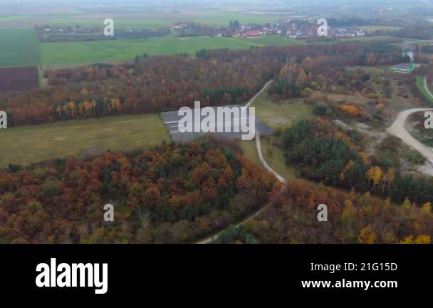 Aerial view of piece of runway at closed airport Flughafen Munchen-Riem ...