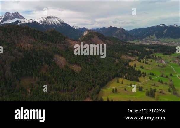 Aerial view Burgruine Falkenstein is ruined medieval castle in Pfronten ...
