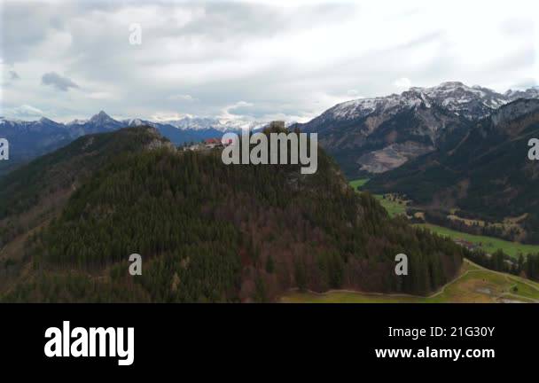Aerial view Burgruine Falkenstein is ruined medieval castle in Pfronten ...