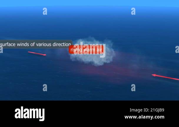 The formation of a tropical cyclone, showing warm ocean air rising, low ...