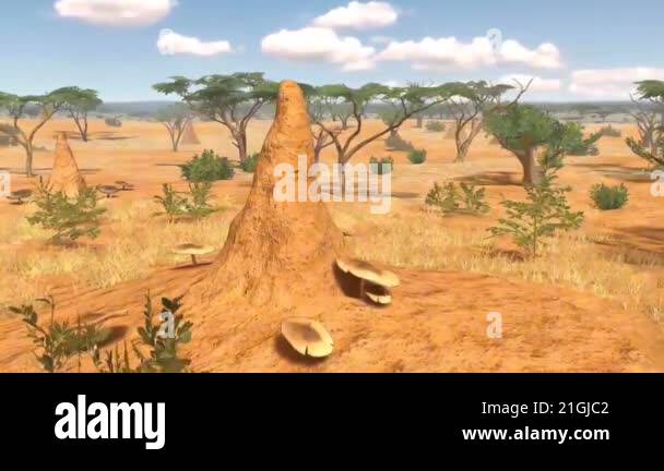 A termite mound, showcasing its intricate structure, ventilation system ...