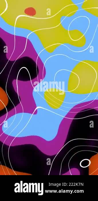Abstract flat background, moving colors with lines. Looped vertical 4k ...