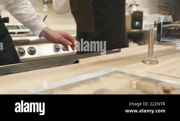 Men Cook Prepare Ravioli at Restaurant. Slow motion 60fps 4K 10-bit ...