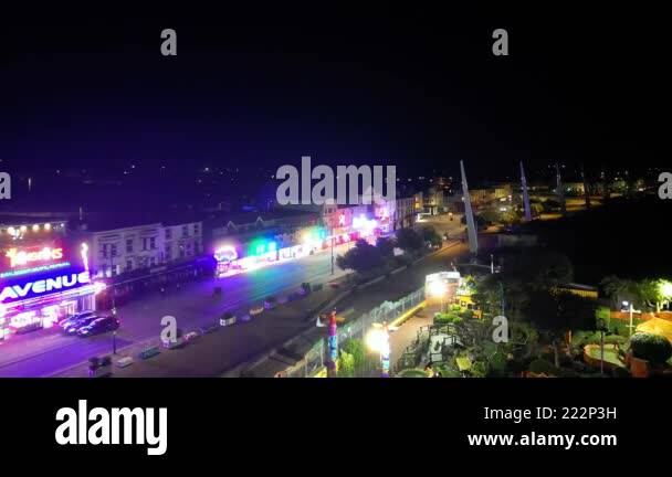 High Angle Night View Southend Ocean and Beach City During Dark and ...