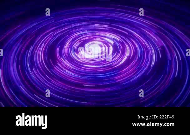 Abstract animation of glowing purple and blue lines rotating in a spiral shape with depth effect ...