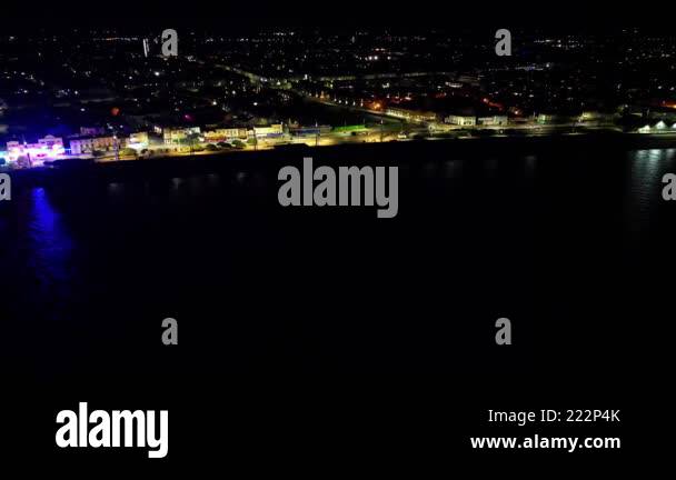High Angle Night View Southend Ocean and Beach City During Dark and ...