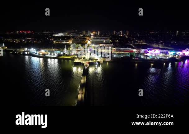 High Angle Night View Southend Ocean and Beach City During Dark and ...