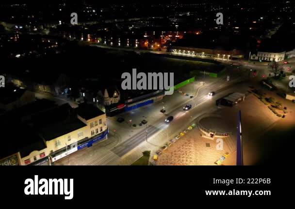 High Angle Night View Southend Ocean and Beach City During Dark and ...
