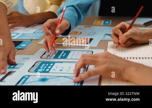 Panorama video of startup company employee planning on user interface ...