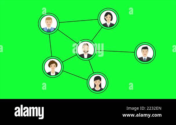 Connected people avatars. networking, social media. 2d cartoon style 4K ...