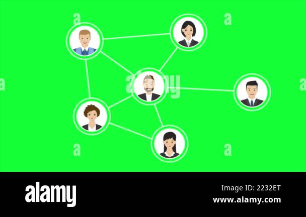 Connected people avatars. networking, social media. 2d cartoon style 4K ...