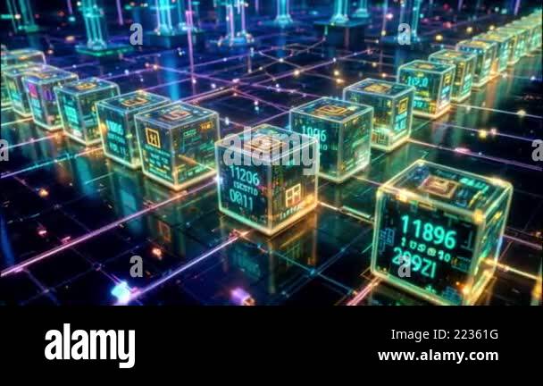 Blockchain technology concept. Futuristic cubes Stock Video Footage - Alamy