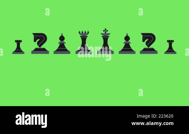 Set of black chess pieces. Chess legion animation on green background ...
