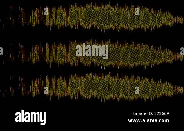 Close up of a yellow sound waves on a black background. This footage ...