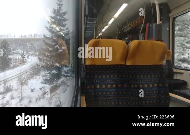 Poprad, Slovakia - December 16, 2024: . View from inside the carriage ...