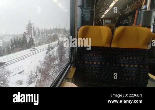 Poprad, Slovakia - December 16, 2024: . View from inside the carriage ...