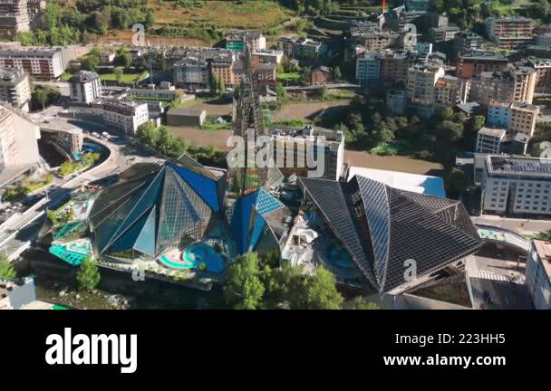Andorra la Vella, Andorra - September 5, 2024: Aerial view of Andorra la Vella in the Pyrenees ...