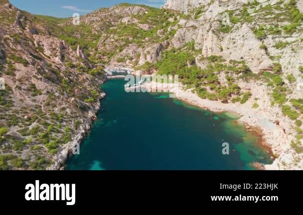 Aerial view of Calanque de Morgiou on the Mediterranean coast near ...