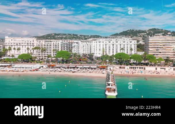 Cannes, France - September 21, 2024: Aerial view of the beautiful beach ...