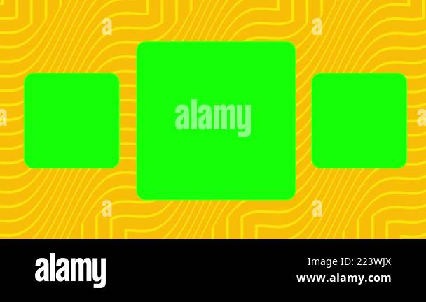 Animation of striking template featuring bold green squares against a vibrant yellow background ...