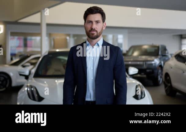 Caucasian man businessman manager consultant happy male buy new car ...