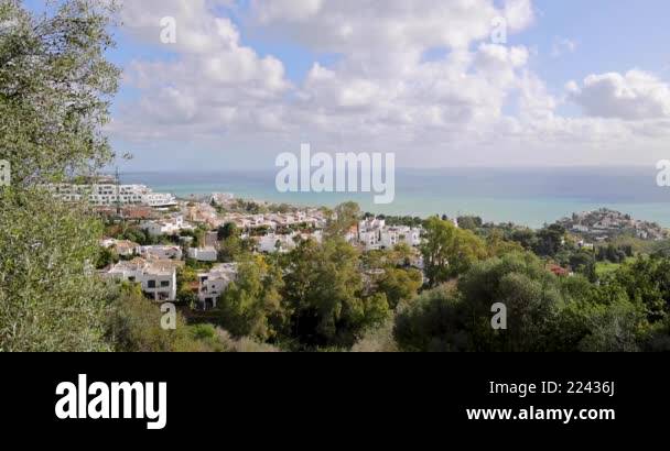Footage of the town of Torremuelle near Benalmadena in Spain showing a ...