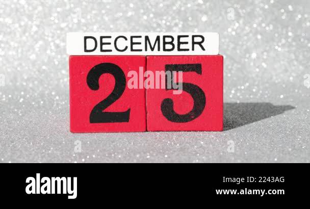 Footage of red blocks with the Date December 25th which is Christmas ...
