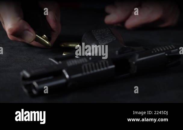 Unloading of semi automatic compact pistol magazine caliber 9 luger of ...