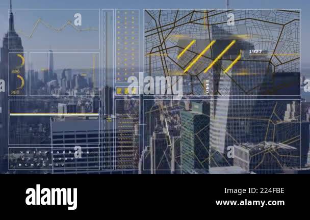 Cityscape With Data Visualization And Network Connections Animation