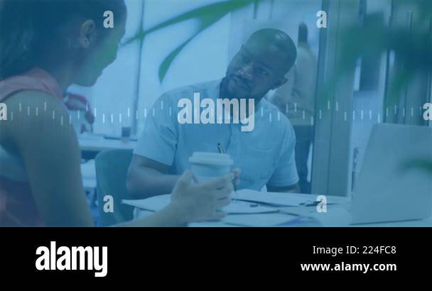 Processing financial data animation, diverse colleagues in business ...