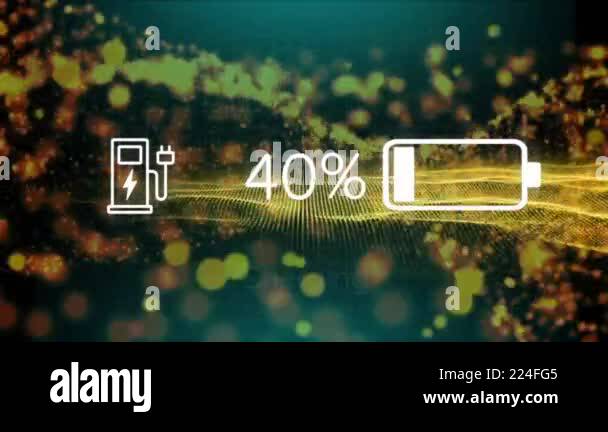 Charging animation with 100 percent battery over eco-friendly energy ...