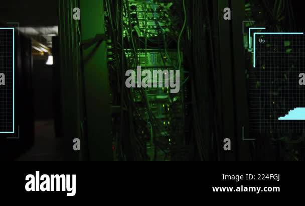 Face recognition animation over server room background in school ...