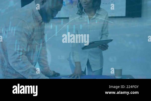 Business Data Analysis Animation Over Colleagues Discussing Project In