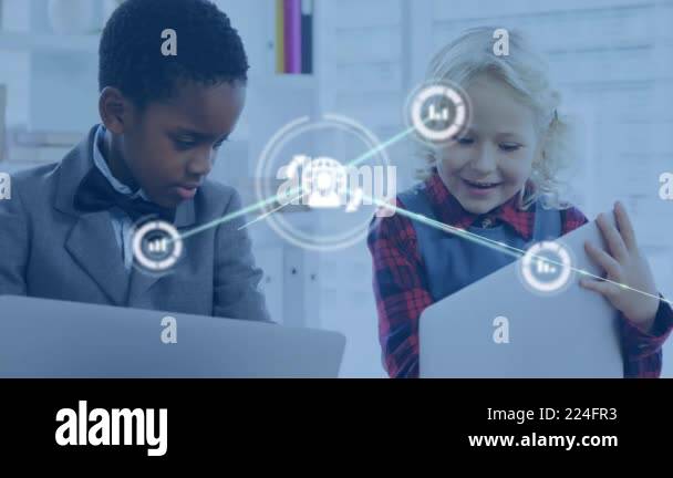 Using laptops, children in school with network connections and data ...