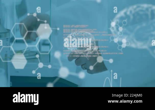 Animation of scientific data processing and human brains over caucasian ...