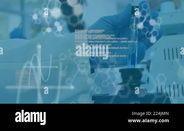 Animation of scientific data processing over male scientist in ...