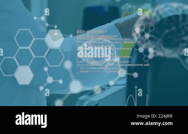 Animation of scientific data processing and human brains over caucasian ...