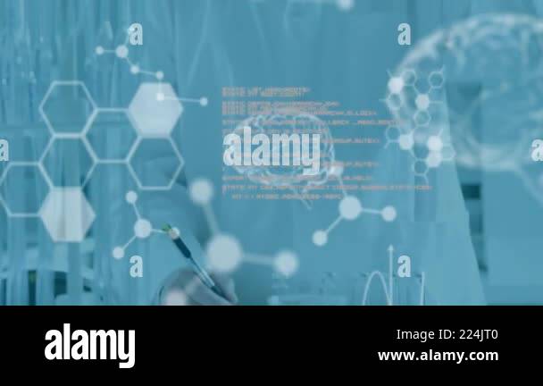 Animation of scientific data processing and human brains over caucasian ...